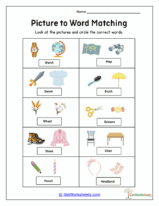Picture to Word Matching Worksheets - GetWorksheets.com