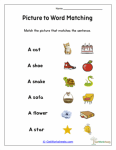Picture to Word Matching Worksheets - GetWorksheets.com