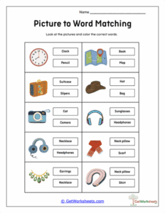 Picture to Word Matching Worksheets - GetWorksheets.com