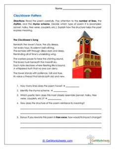 Poetic Structure Study Worksheet - Form, Rhyme & Meaning