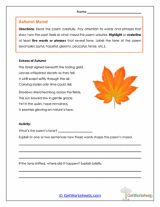 Mood and Tone Worksheet - Interpreting Emotion in Poetry
