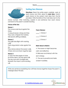 Stanza Meaning Match Worksheet - Poetry Structure & Main Ideas