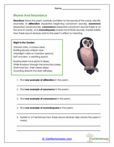 Sound Device Identification Worksheet - Poetry Sound & Mood