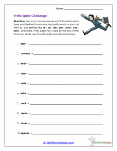Sprint Challenge Worksheet - Prefix Word Fluency