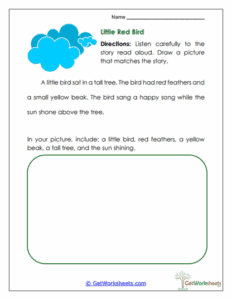 Little Red Bird Worksheet - Listening & Drawing from Description