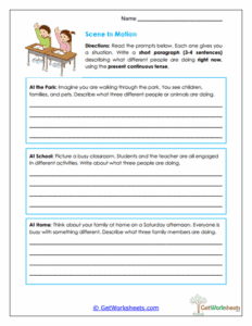 Scene in Motion Worksheet - Present Continuous Writing