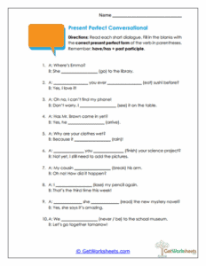 Present Perfect Tense Worksheets - GetWorksheets.com