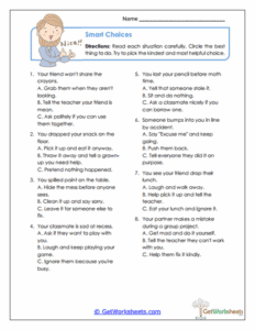 Smart Choices Worksheet - Kind Decisions & Problem-Solving