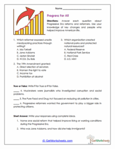 Progress for All Worksheet - Progressive Era Assessment