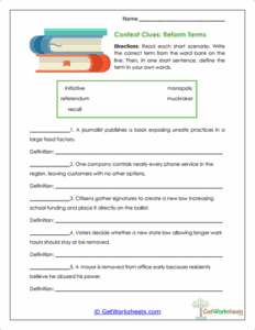 Context Clues: Reform Terms Worksheet - Vocabulary Practice