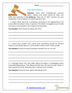 Ethical Decisions Worksheet - Moral Dilemmas During Prohibition