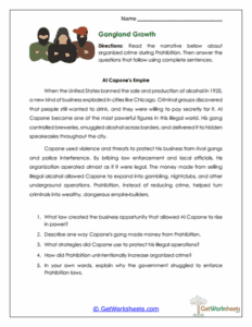 Organized Crime Reading Worksheet - Al Capone and Prohibition