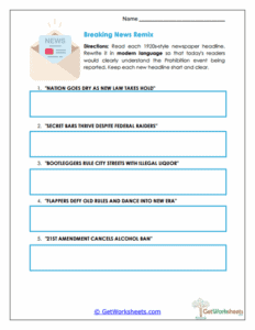 Prohibition Era Worksheets - GetWorksheets.com