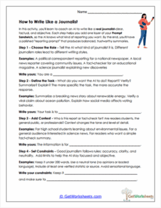 Write Like a Journalist Worksheet - Objective News Writing