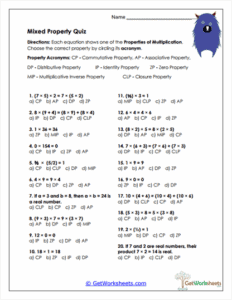 Property Power Quiz Worksheet - Multiplication Rules Review