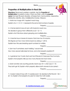 Real-Life Properties Worksheet - Multiplication in Everyday Contexts