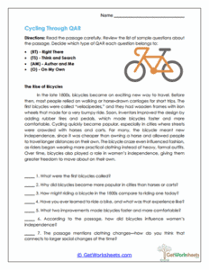 Cycling Through QAR Worksheet - Question Strategies & Metacognition