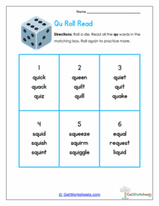 Roll & Read Worksheet - QU Blend Fluency