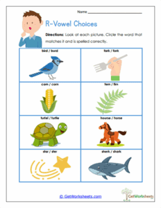 Picture Choices Worksheet - R-Controlled Vowel Spelling