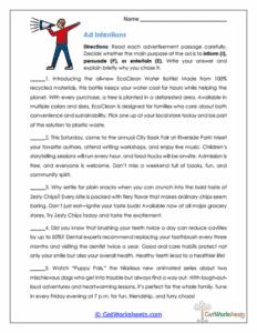 Reading Advertisements Worksheets - GetWorksheets.com