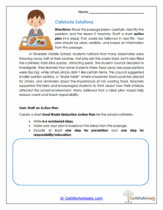 Cafeteria Solutions Worksheet - Action Plans & Problem Solving