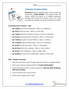 Calendar Timeline Builder Worksheet - Sequencing & Time Order