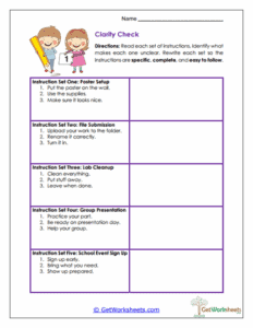 Clarity Check Worksheet - Revising Unclear Instructions