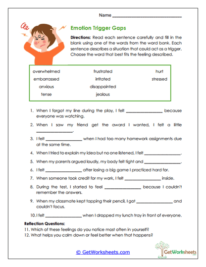 Recognizing Triggers Worksheets - GetWorksheets.com