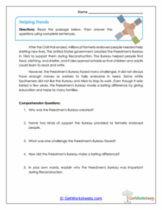 Bureau Beginnings Worksheet - The Freedmen's Bureau