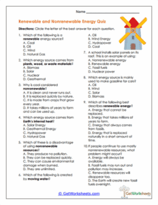Renewable and Nonrenewable Energy Sources Worksheets