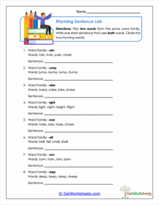 Rhyming Sentence Lab Worksheet - Create Rhyming Sentences