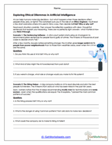 Ethical Dilemmas in AI Worksheet - Ethics & Critical Reasoning