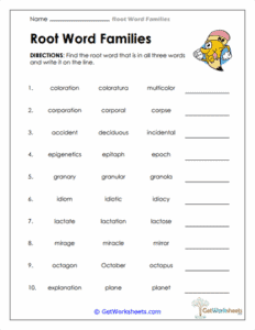 Common Root Finder Worksheet - Vocabulary & Word Analysis