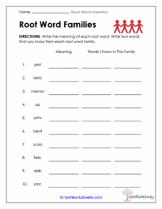 Word Family Connections Worksheet - Roots & Vocabulary Links