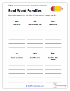 Root Word Recall Worksheet - Greek & Latin Word Families