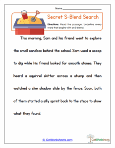 S-Blend Search Worksheet - Phonics Reading Practice