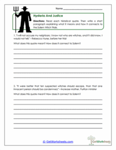 Quote Analysis Worksheet - Interpreting Salem Witch Trials Voices