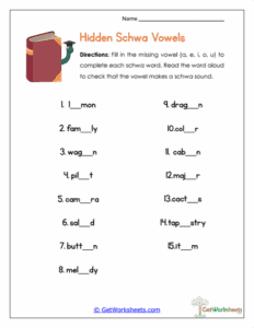 Hidden Vowels Worksheet - Schwa Sound Spelling