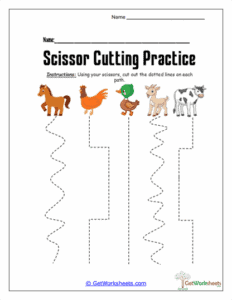 Farm Animal Paths Worksheet - Mixed Cutting Line Practice