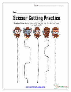 Jungle Friends Cutting Worksheet - Scissor Control Practice