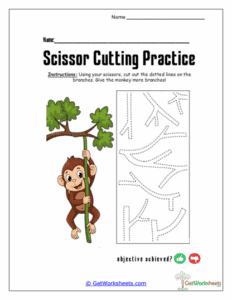 Monkey Branch Cutting Worksheet - Scissor Skills Practice