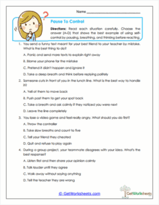 Pause to Control Worksheet - Calm Choices & Self-Regulation