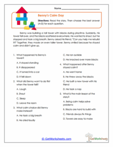 Benny's Calm Day Worksheet - Reading & Emotional Control