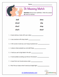 SH Digraph Meaning Match Worksheet