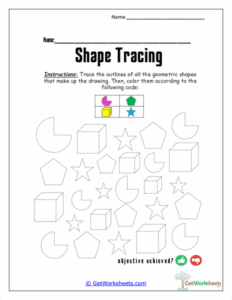 Mixed Geometry Tracing Worksheet - Shape Analysis & Color Coding