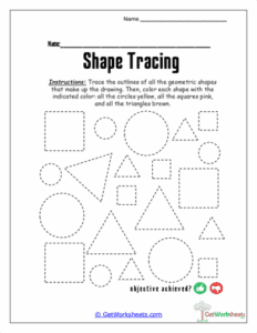 Geometry With Colors Worksheet - Shape Tracing & Color Coding