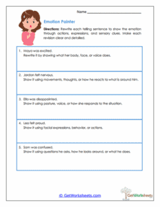 Emotion Showcasing Worksheet - Showing Feelings Through Action