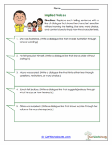Emotion Through Dialogue Worksheet - Showing Feelings Through Speech
