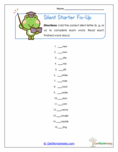 Silent Letter Starter Fix-Up Worksheet