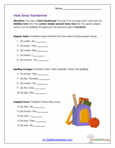 Verb Tense Transformer Worksheet - Simple Present Mastery